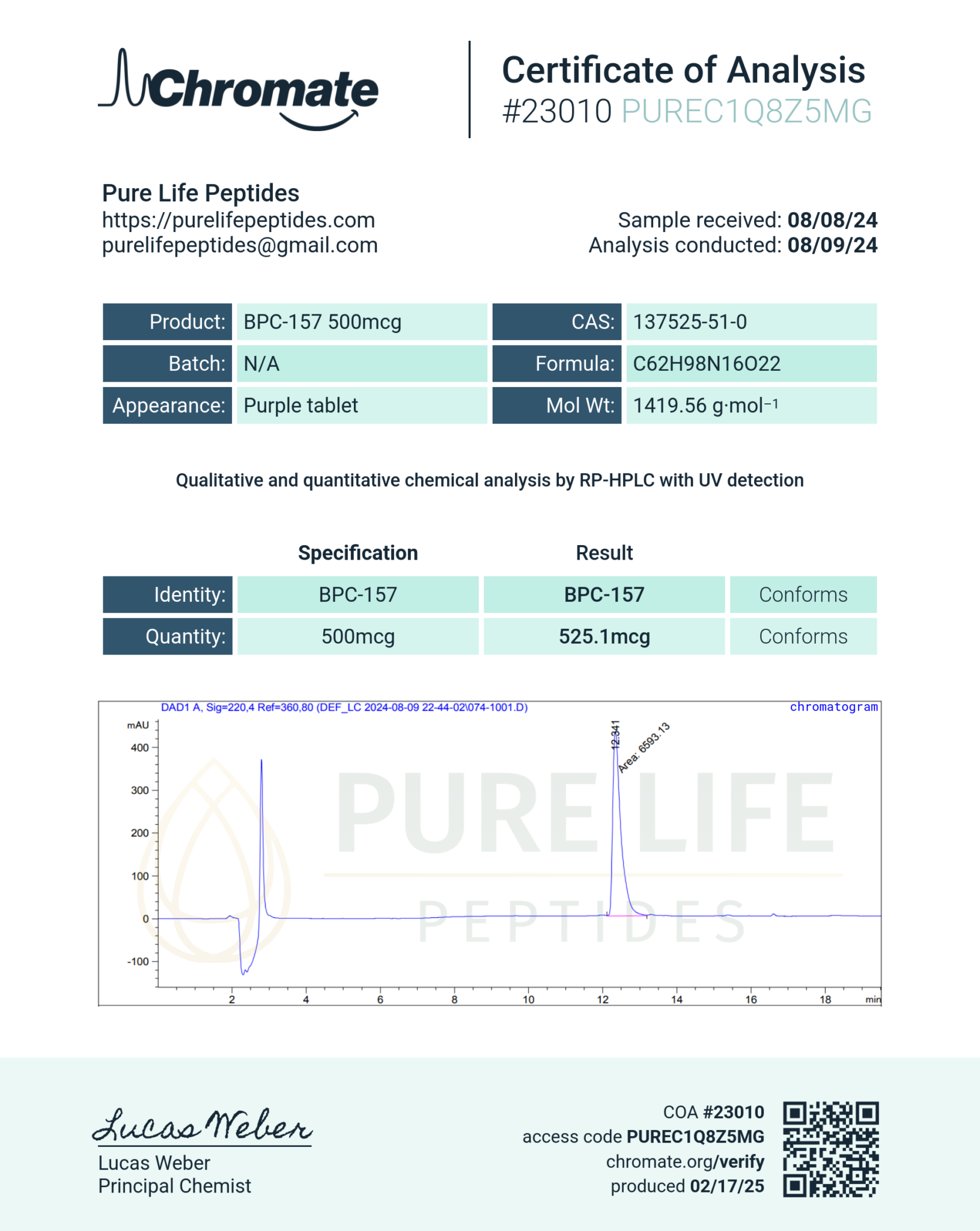 BPC 157 (500 Mcg) 100 Tablets | Pure Life Peptides