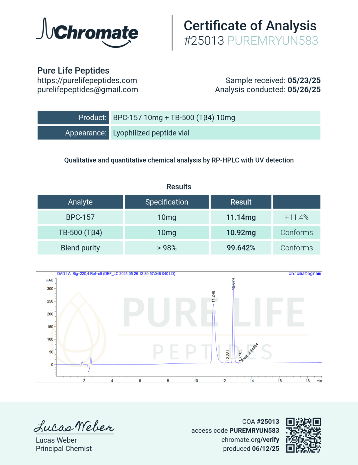 BPC-157 & TB-500 Blend (10mg/10mg) | Pure Life Peptides