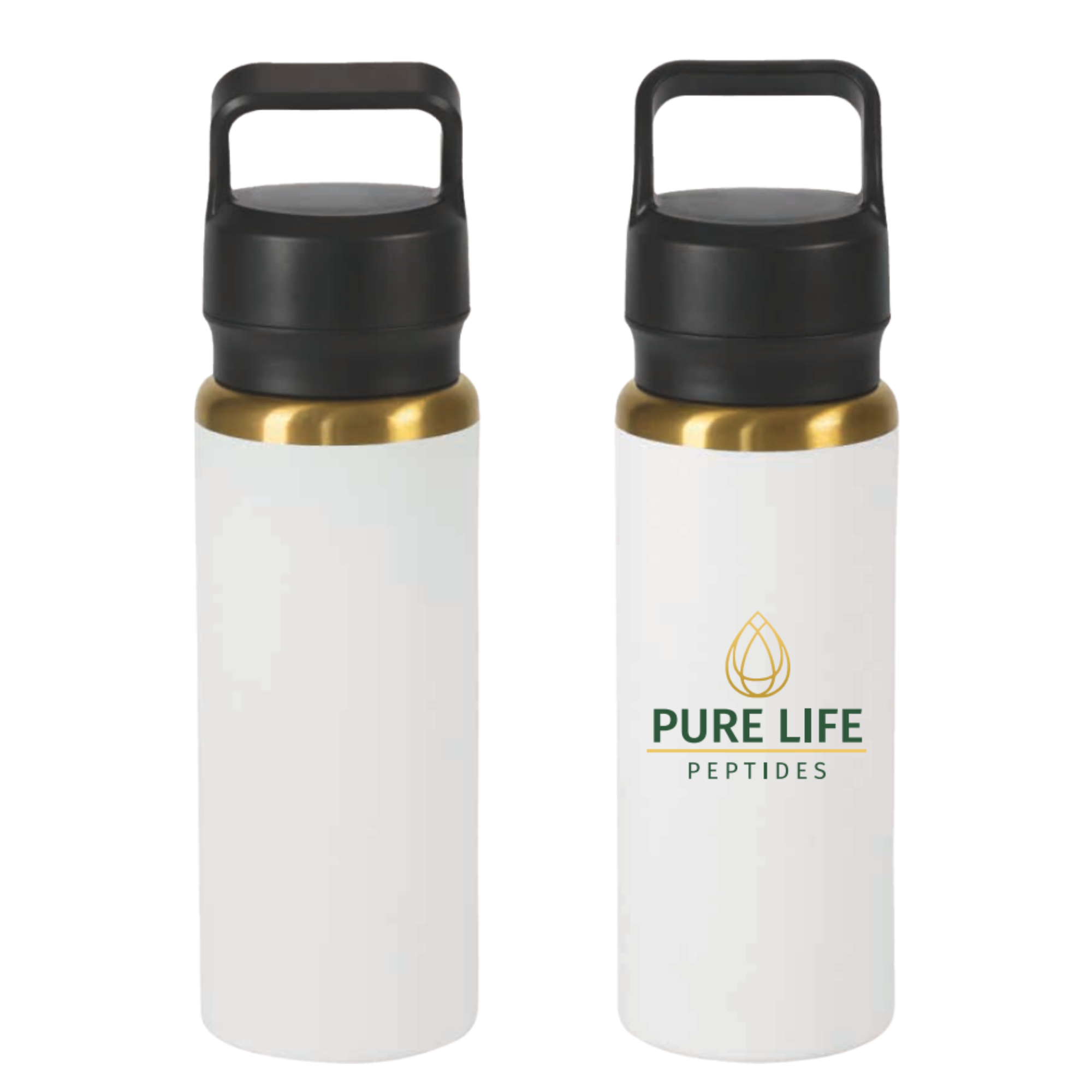 Pure Life Peptides™ Dual Top Gold Water Bottle 28oz Stainless Steel ...